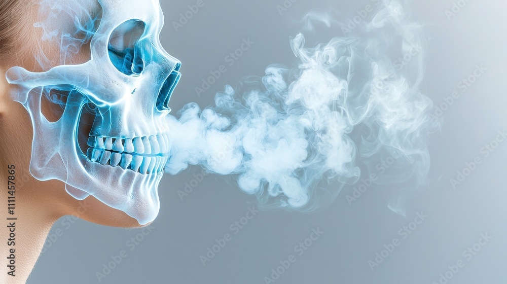 Death addictive substances, A person exhaling smoke with faint skulls ...