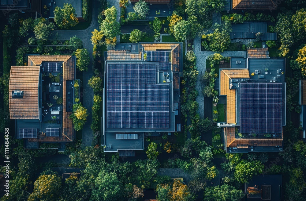 Sustainable Warehouse Facility with Solar Panels and Freight Trucks for ...
