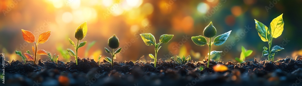 Natural plant growth stages from seed to maturity, illustrated in high ...