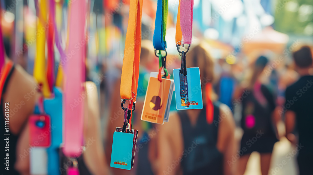 Pass ticket, bracelets and badges on lanyards for access on festival ...