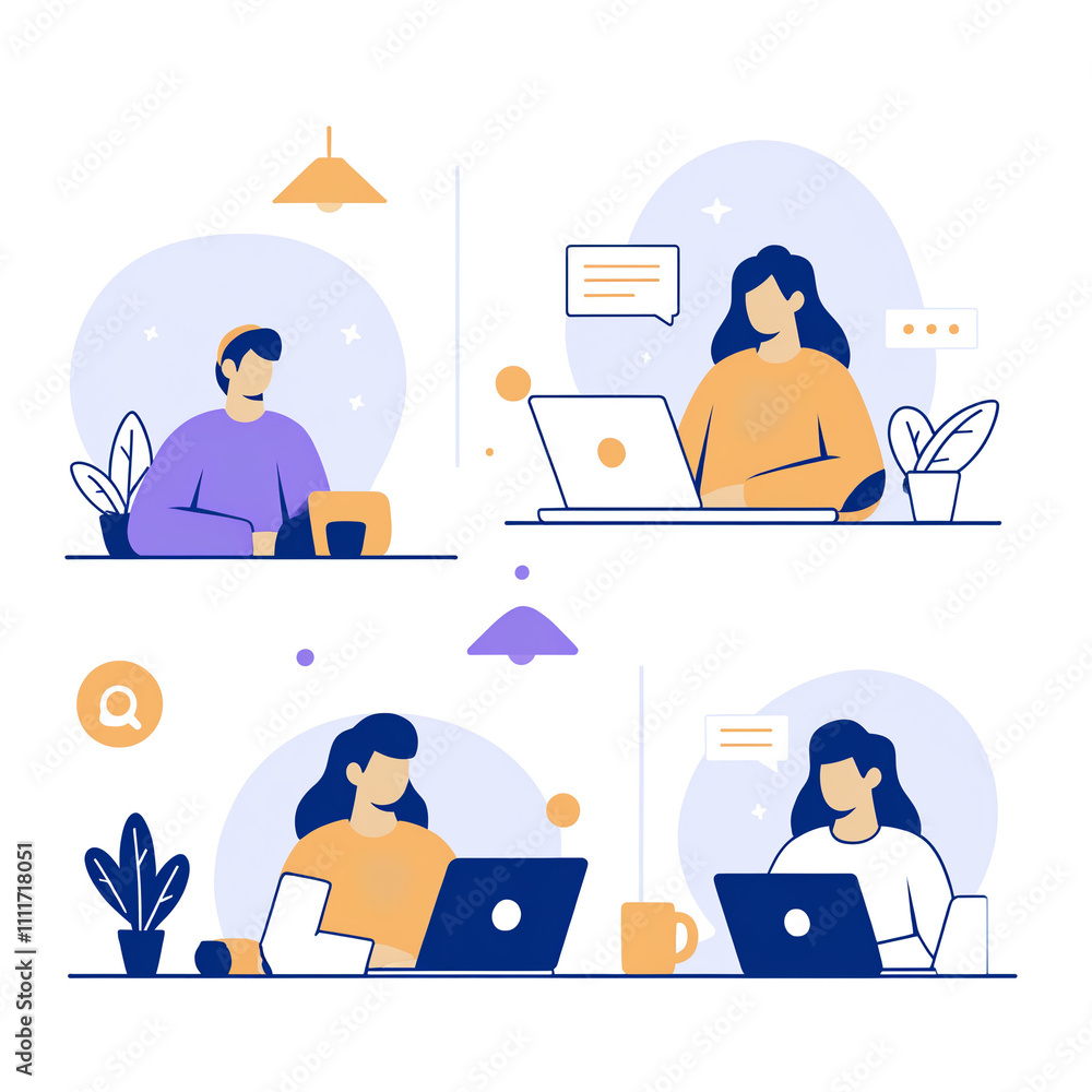 Concept illustrations of remote work, showcasing its benefits ...