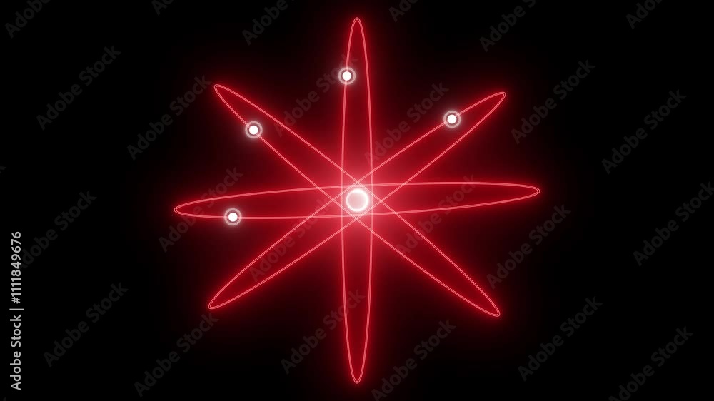 Video Stock Atom neon icon An atom with a rotating orbit and spinning ...