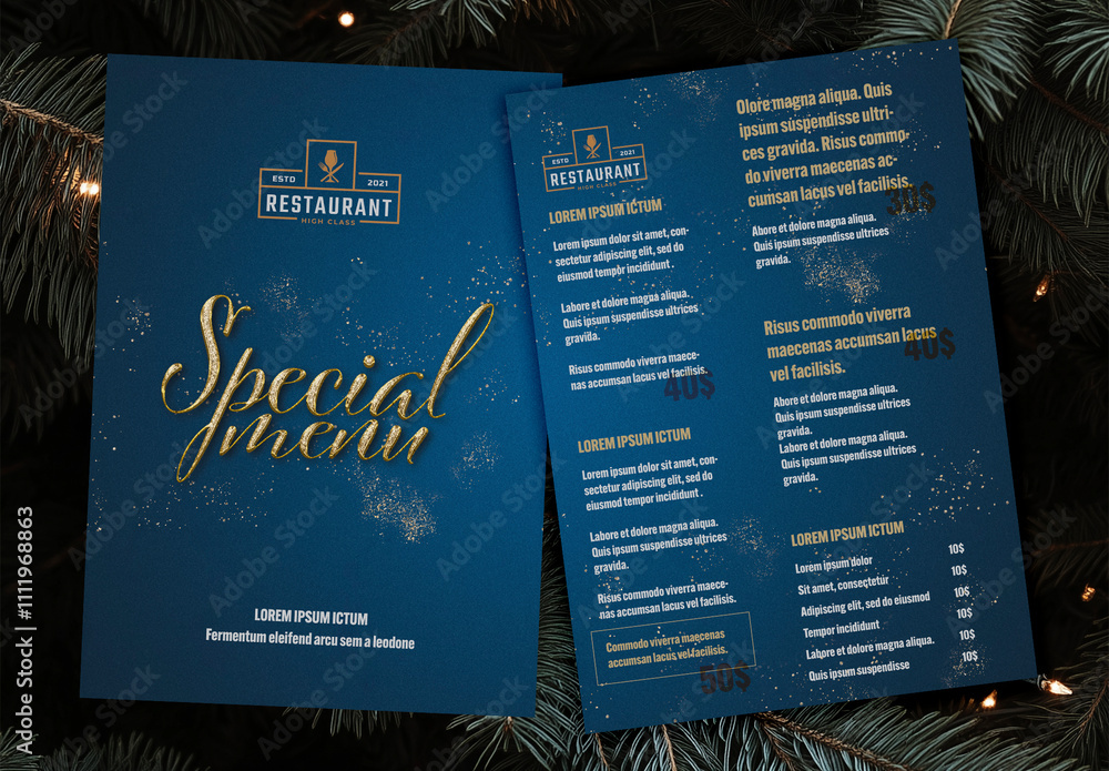 Elegant Christmas Menu Template for Fine Dining Stock Template | Adobe ...