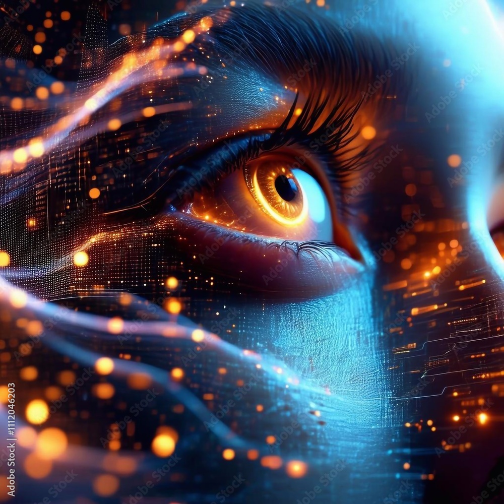 Human eye on a futuristic background. Perception, analysis and ...