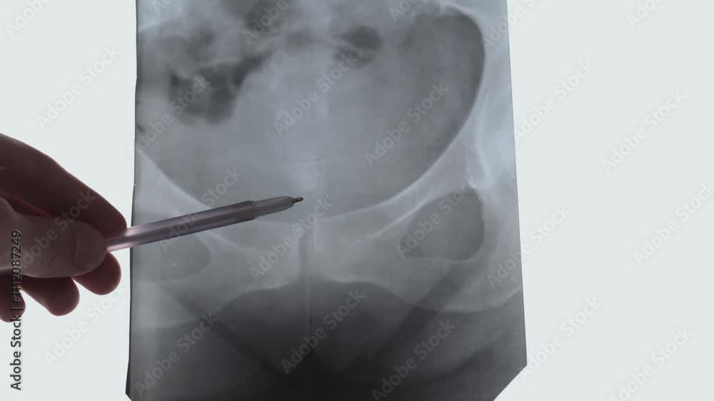 Close up, Doctor learn Female pelvis X-Ray. Digital radiograph of a ...