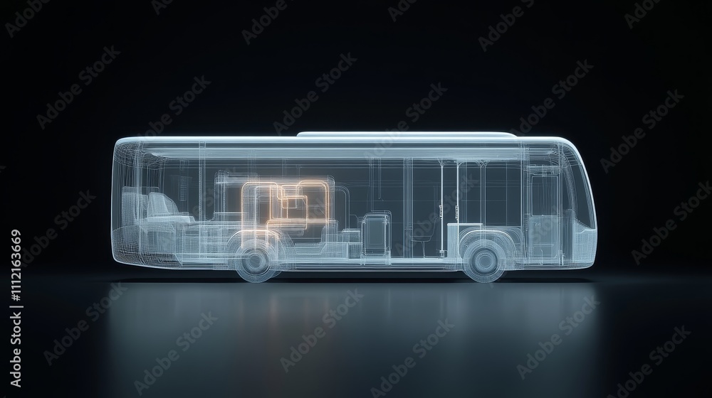 A holographic projection of a conceptual futuristic bus with ...