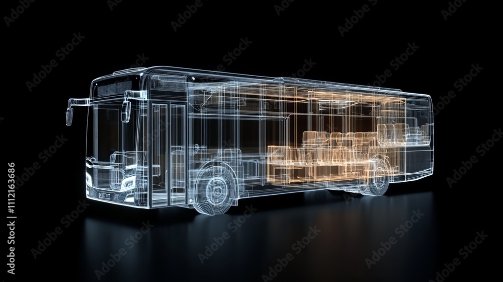 A holographic projection of a conceptual futuristic bus with ...