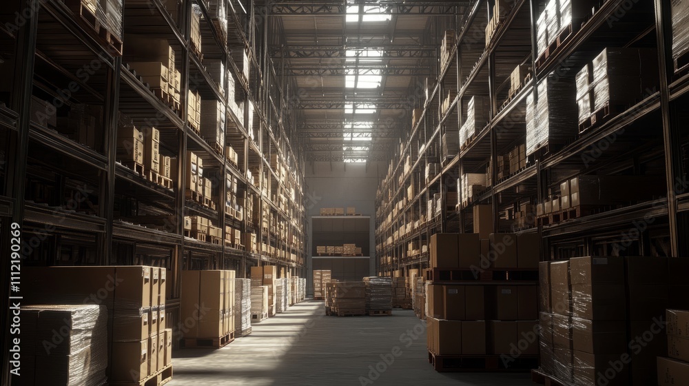 Ultrarealistic rendering of a large industrial warehouse with high ...