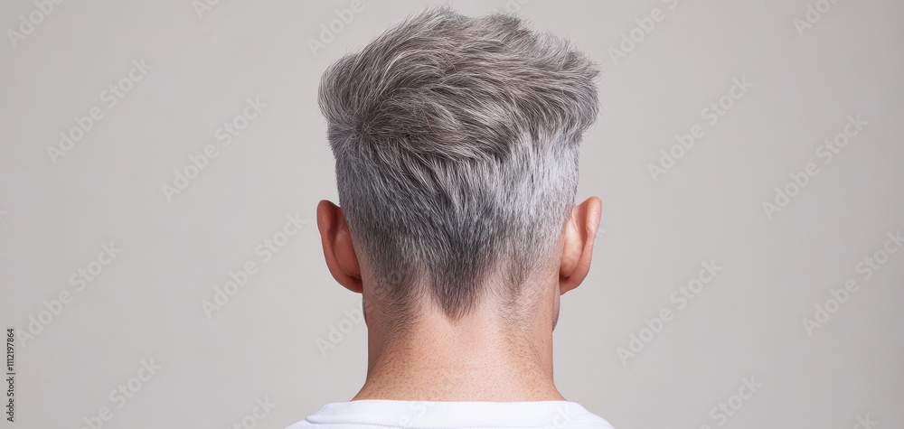 Back view of man with stylish gray hair, showcasing modern haircut and ...