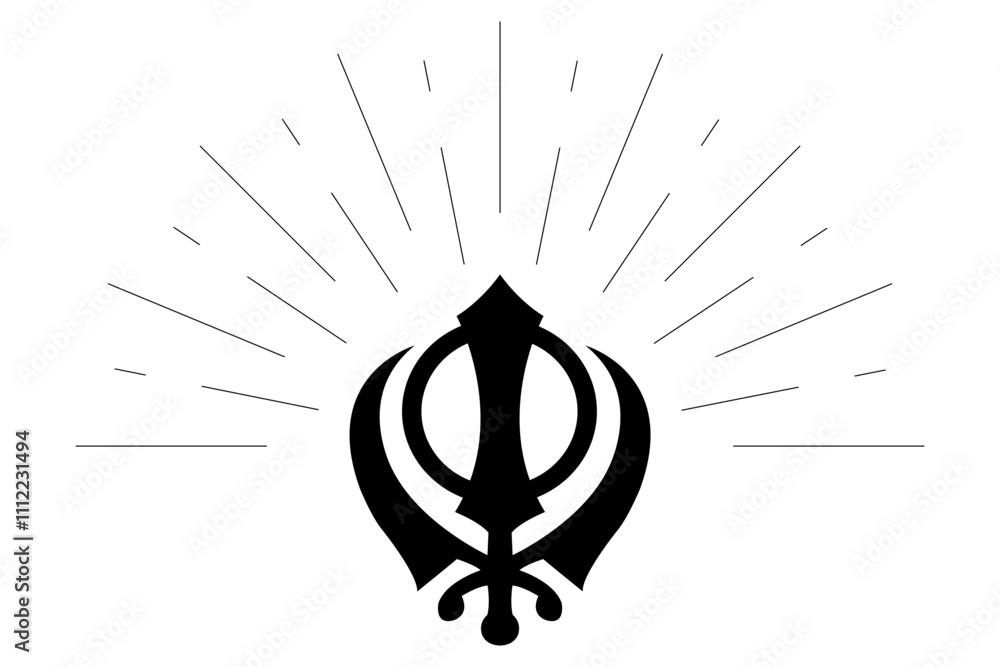 Vector illustration of khanda sikh symbol with rays on transparent ...