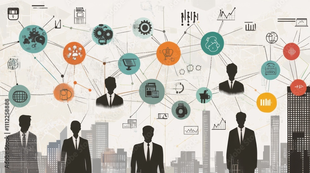 Illustration of networking concept: diverse people connected by a ...