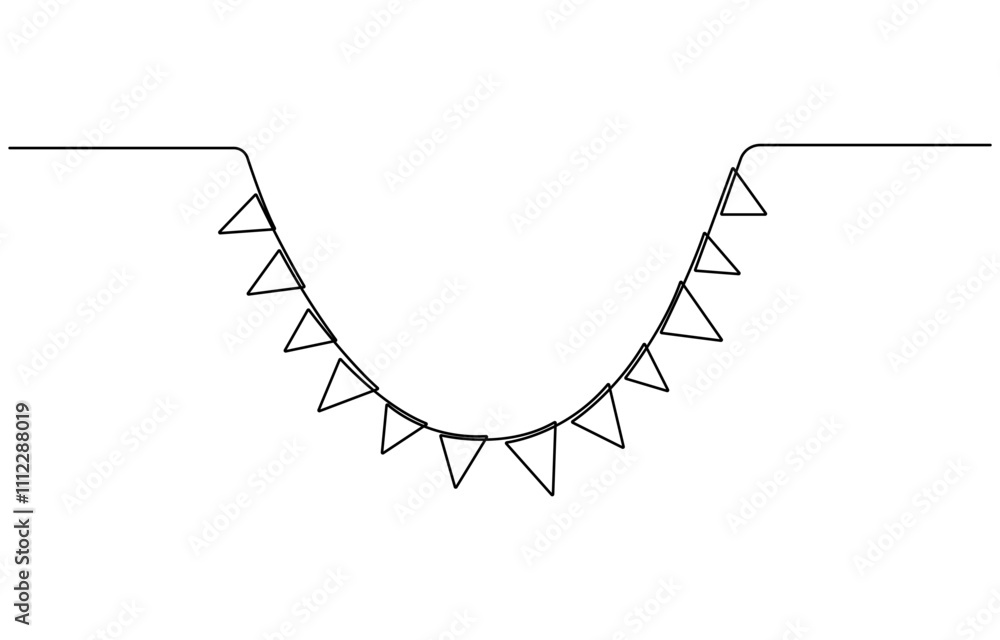 One line party garland sketch. Hand drawn elements. Continuous line art ...