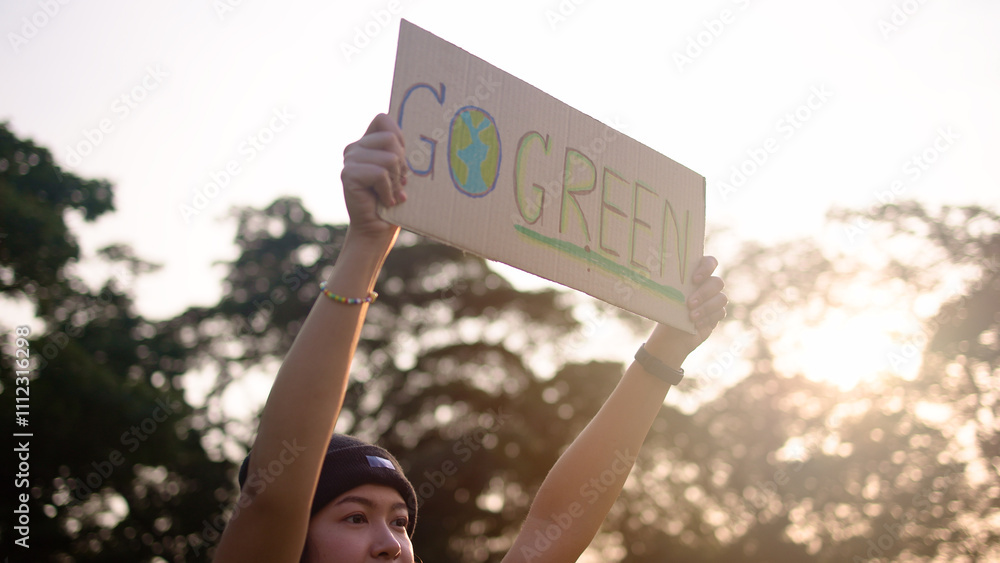 Go green Gen Z woman asia young people looking at camera stress showing ...