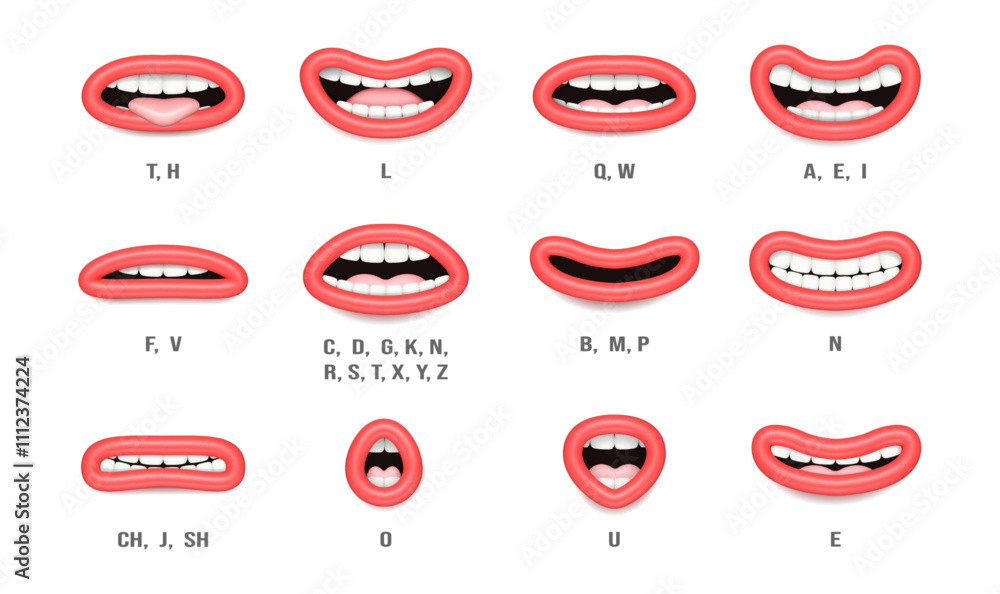 Mouth animation, realistic sound pronunciation chart for talking and ...
