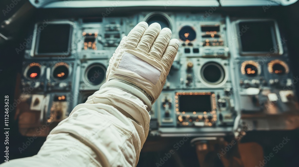 Astronaut Hand Gesture Inside Spacecraft Cockpit Displaying Control ...