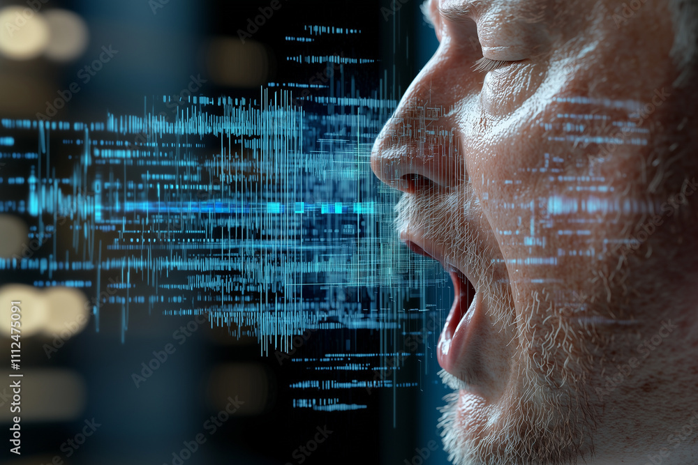 Distorted voice synthesis visualized as glitch art, showcasing sound ...