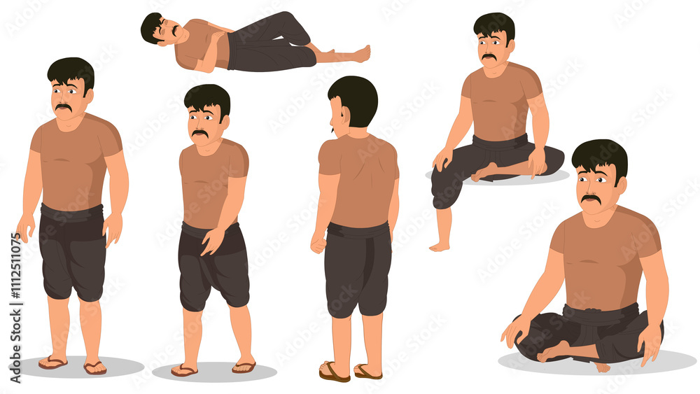 2D cartoon men character design featuring various poses, expressions ...