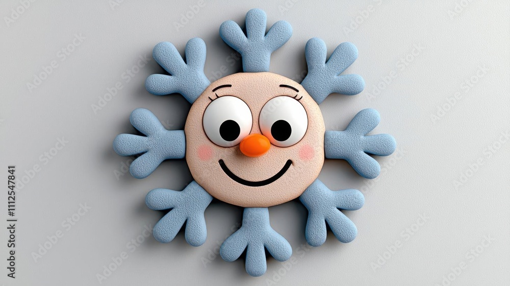 Cute cartoon illustration of a friendly snowflake with a scarf and big ...
