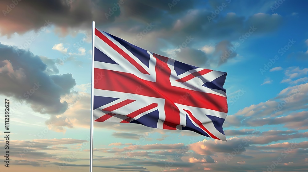 Hyper-realistic flag of the United Kingdom flapping in the wind with a ...