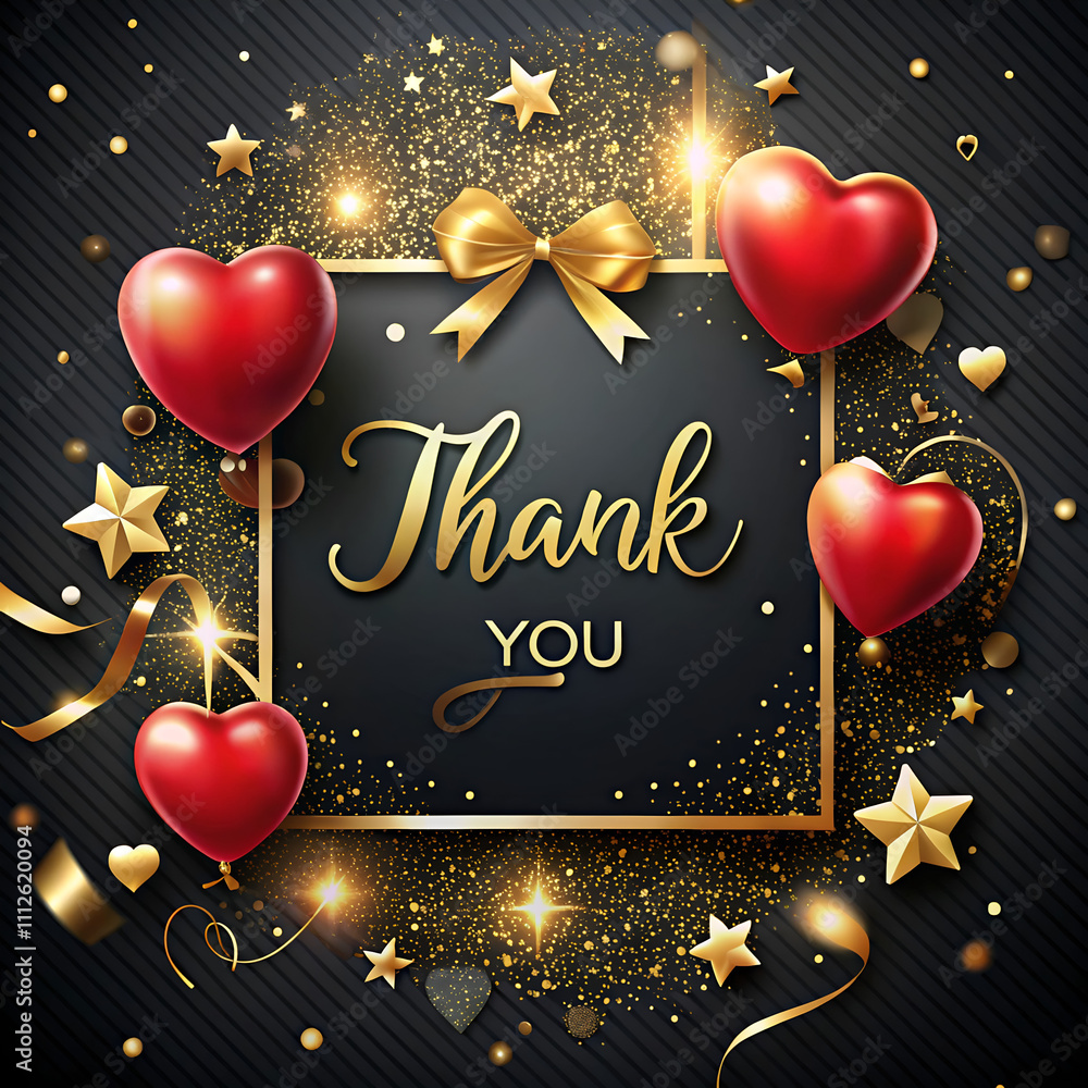 Elegant "Thank You" card design with gold lettering, a golden frame ...