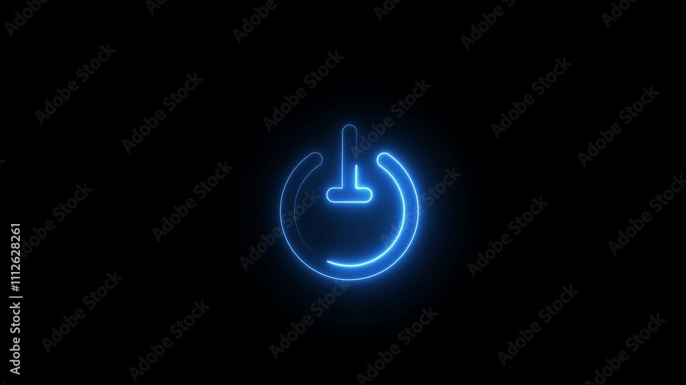 Neon power button turning on and off ,looping animation. Computer and ...