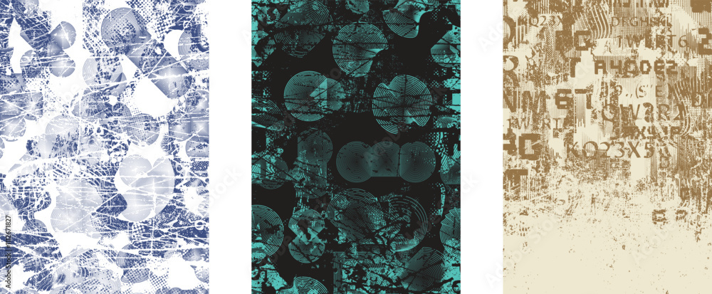 Set of posters with glitch distorted grunge texture. Poster collection ...