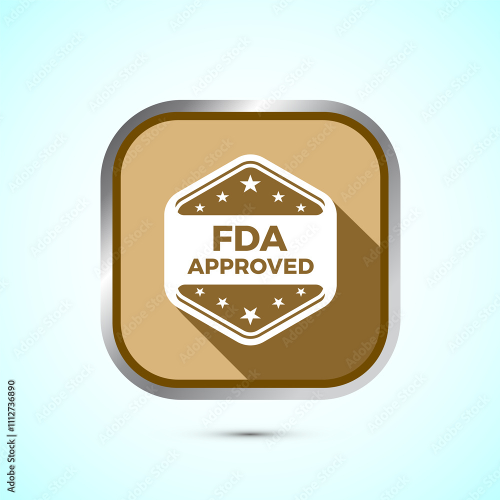 FDA approved icon, Food and Drug administration icon label, Gold Shadow Button Design Stock ...