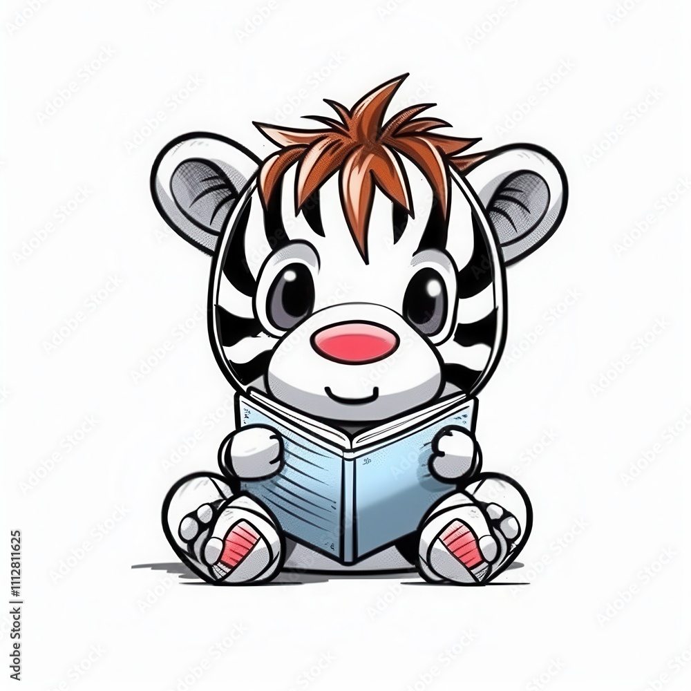 Adorable cartoon zebra character with a playful expression, sitting and ...