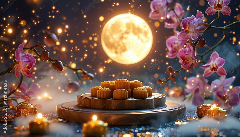 Lunar New Year, Product display podium mock up with presentation space ...