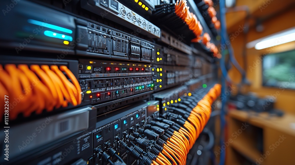 network server room with computers for digital tv ip communications and ...