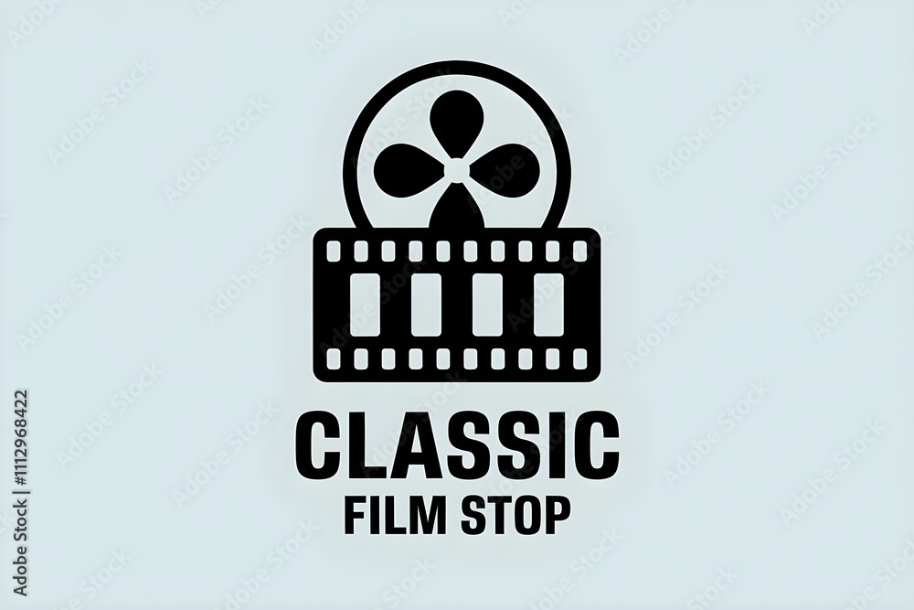 A minimalist logo design showcases a film reel with three blades and a ...