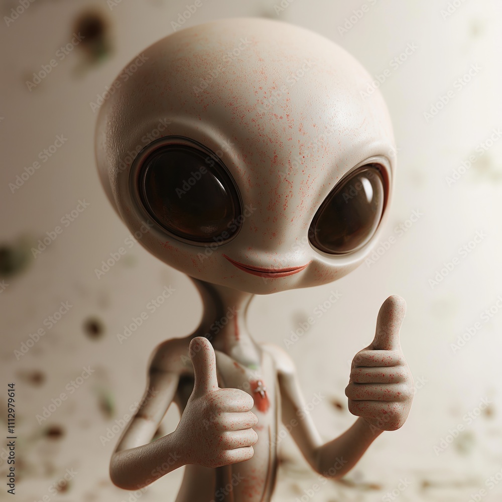 Cute alien gives thumbs up. Friendly alien character shows approval ...