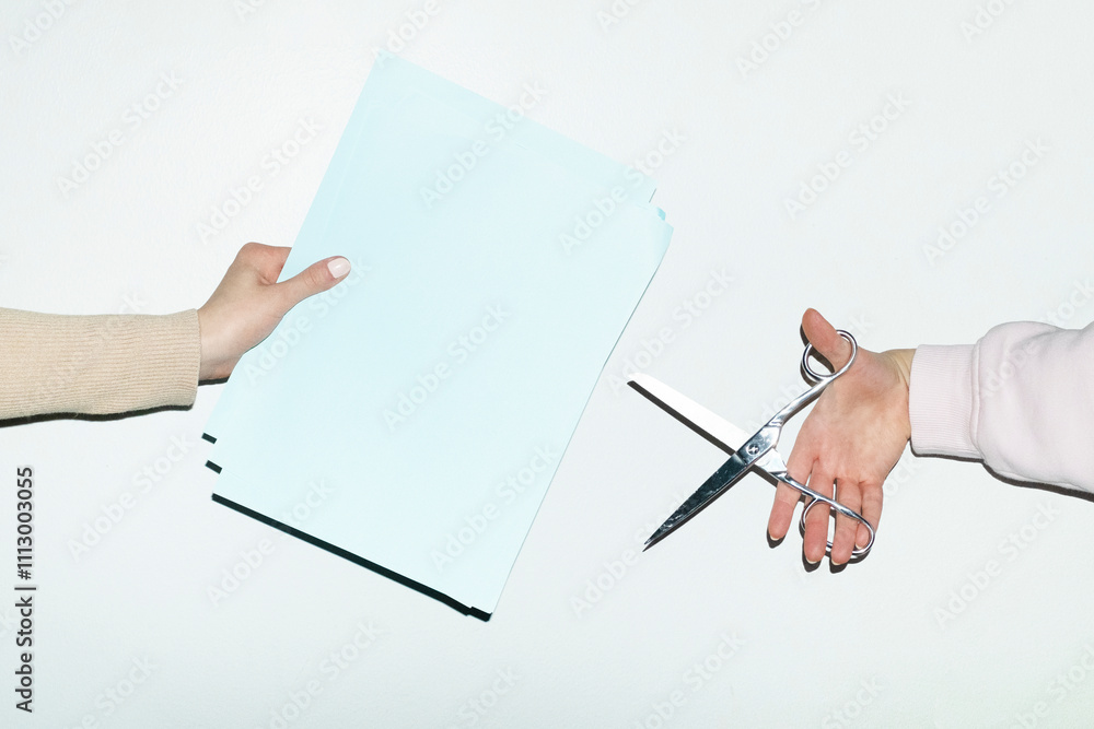 People playing rock paper scissors game with real objects with flash ...