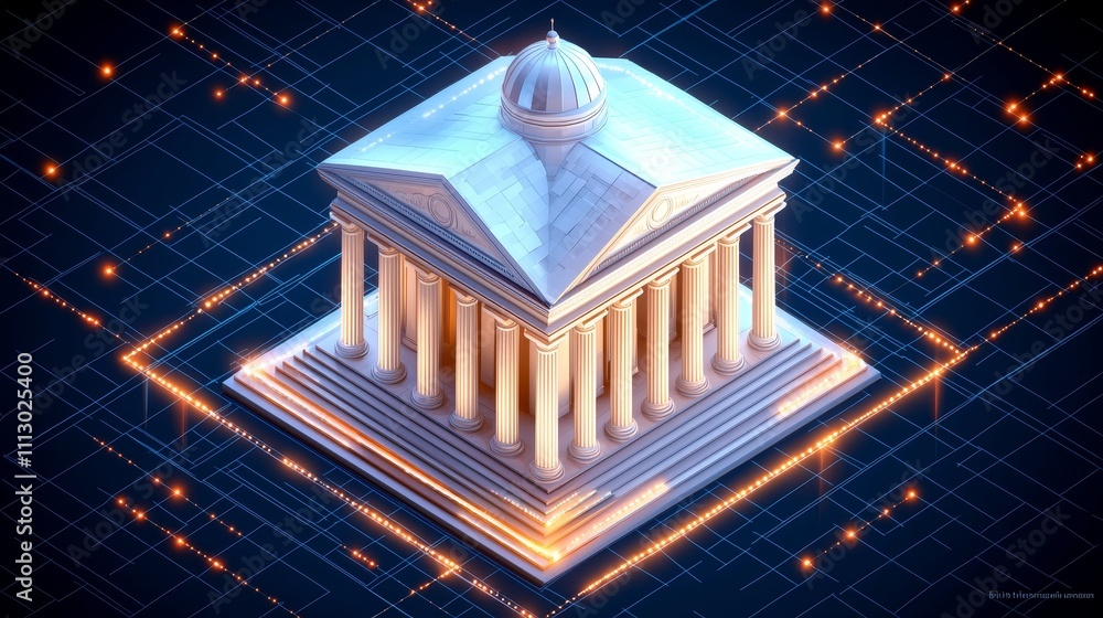 Majestic courthouse with neoclassical pillars and domed roof, rendered ...