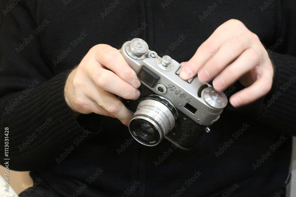 Minsk. Belarus. January 10, 2024. An old Soviet camera. Retro technique ...