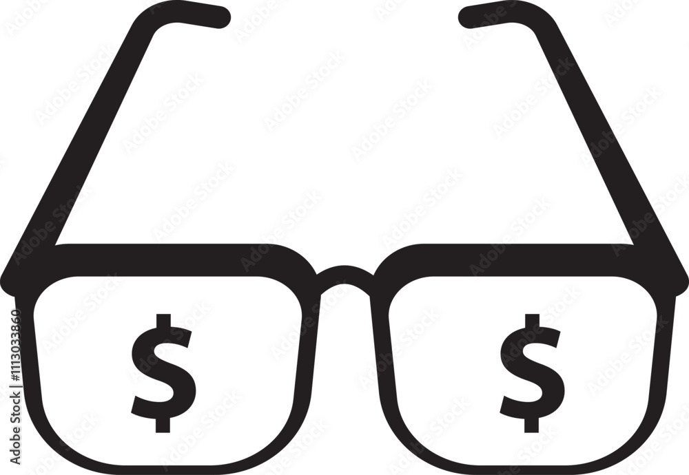An illustration of an icon featuring a pair of glasses with dollar ...