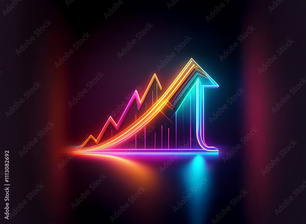 Vibrant neon graph depicts upward trend, showcasing growth and success ...