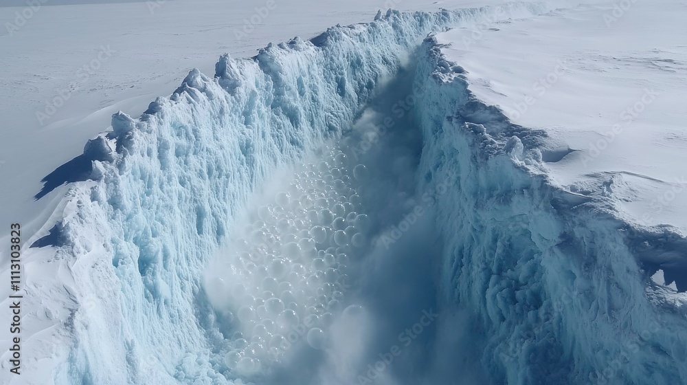 A frozen tundra thawing and releasing methane bubbles captures the ...