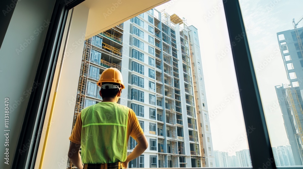 A construction supervisor overseeing the installation of prefabricated ...