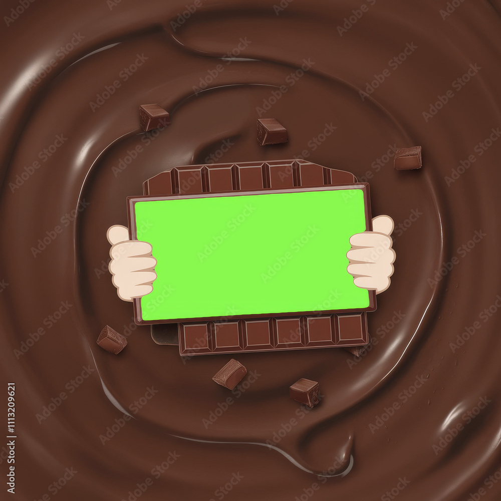 Blank message board surrounded by chocolate pieces. Advertising and ...