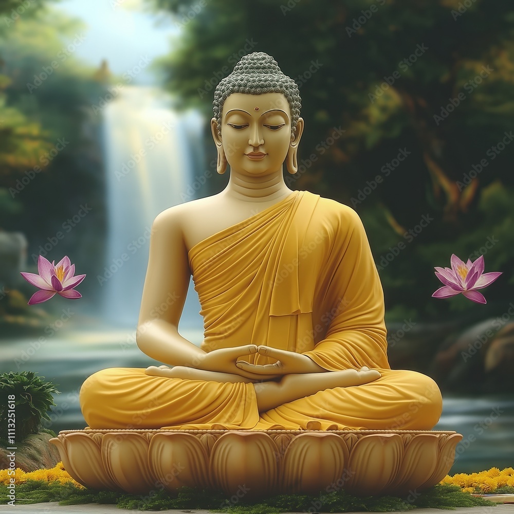 Buddha statue serene meditation natural setting. Buddha statue sits ...