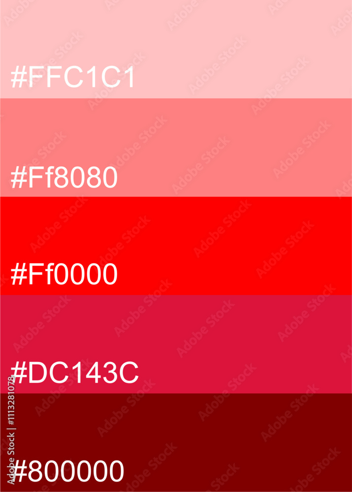 Pantone Color Palette for shades of red with color codes Stock Vector ...