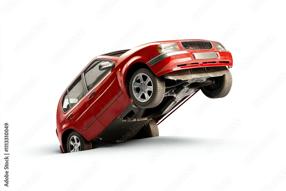 Studio representation of a car flipping after hitting a speed bump ...