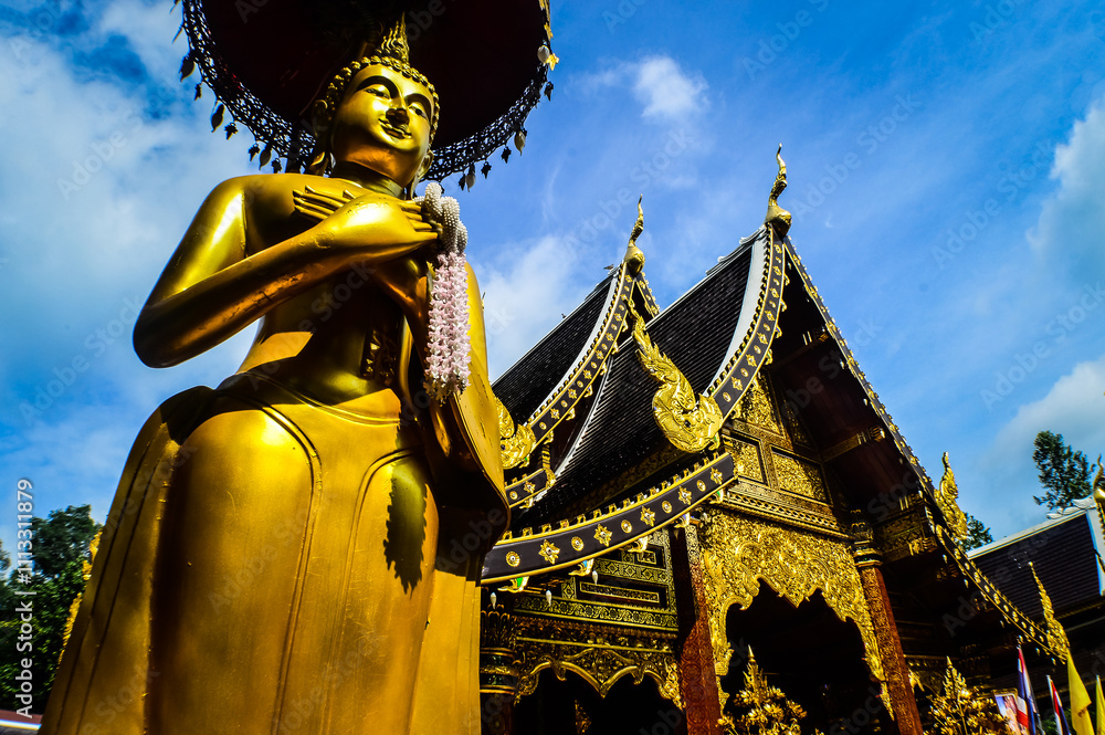 Photo & Art Print Golden Buddha statue and Chapel, Architecture Lanna ...