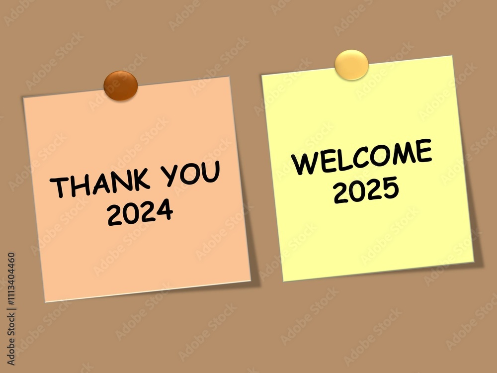 Thank You 2024 and Welcome 2025 word with sticky note on soft chocolate ...