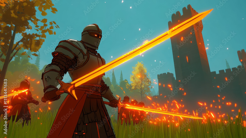 Set of sword in stone, Arthur king excalibur weapon stuck in rock. Game ...