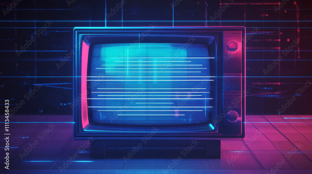 ภาพประกอบสต็อก Vhs tv screen texture with blue and white lines and ...