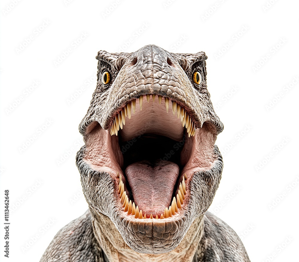 Dinosaur Tyrannosaurus Rex or T Rex opening its mouth to roar and ...