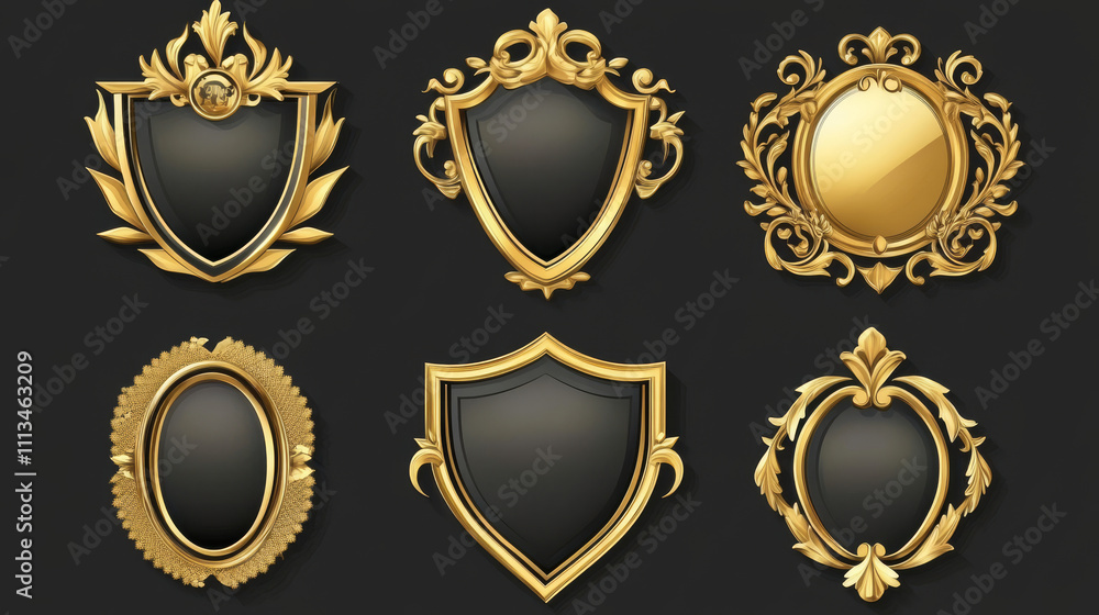 Golden avatar frames, game winner award badges isolated on background ...