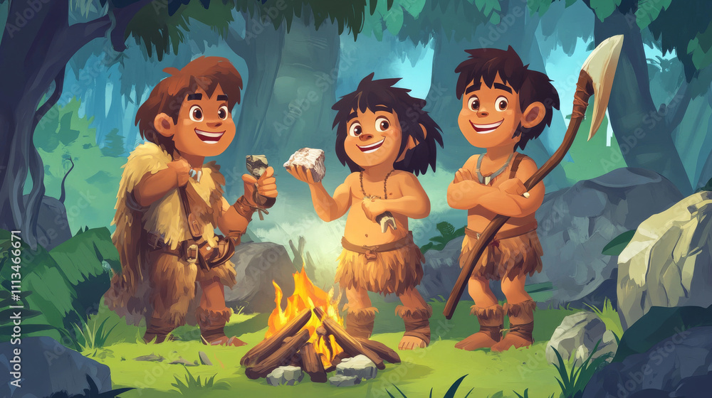 Cave man and woman, prehistoric primitive people in stone age cartoon ...